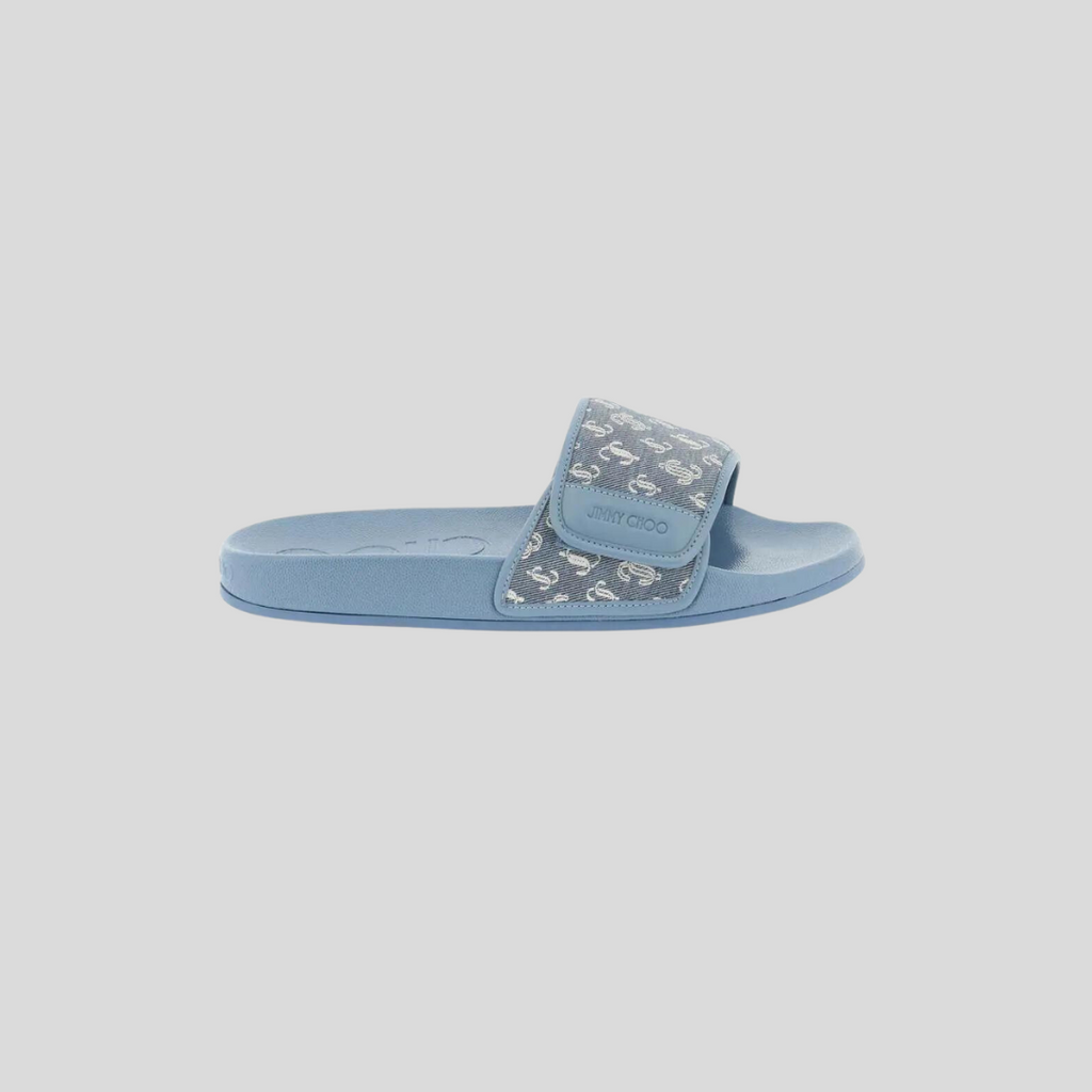 Jimmy Choo Blue Fitz Logo Embossed Slides – ICETIME LUXE